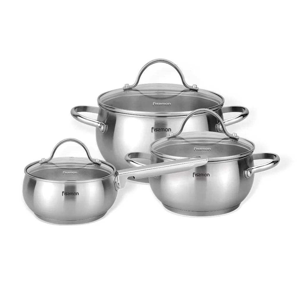 6PCS Cookware Set MARTINEZ 6pcs with Glass Lids / Mirror Outside ...