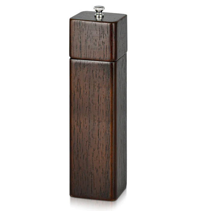 Square Pepper mill 21.5 x 5cm Rubber wood body with zinc alloy grinder ...